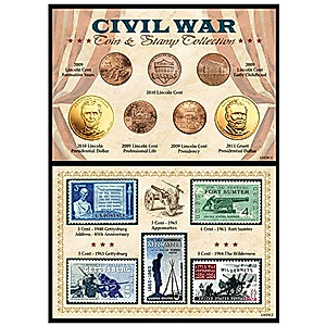 American Coin Treasures Civil War Coin and Stamp Commemorative Collection, Bicentennial Pennies, Presidential Dollars, US Mint State Postage Stamps