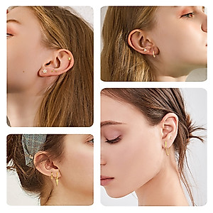 Sanfenly 14 Pairs Studs Earrings and Hoops Set Gold Plated Dangle Chain Earrings Mini Ball CZ Moon Star Flower Studs Huggie Hoop Earring for Women