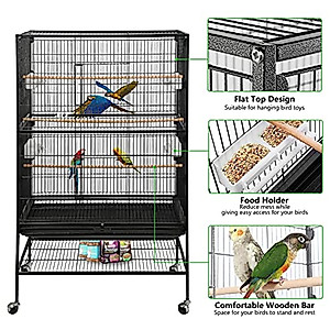 Jhsomdr Bird Cage 52 Inch Standing Wrought Iron Large Parrot Cage for Cockatiels African Grey Quaker Parrotlet Green Cheek Indian Ring Neck Pigeons Parakeets Flight Cage with Rolling Stand