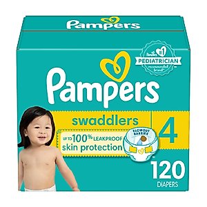 Pampers Baby Diapers - Swaddlers - Size 4, 120 Count, Ultra Absorbent Disposable Infant Diaper