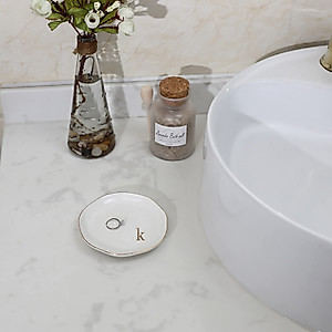 HOME SMILE Initials Ring Dish Jewery Tray with Personalized K-Monogrammed Engagement Wedding Gifts for Friends,Sister,Birthday Christmas Gifts for Women,Ceramic White