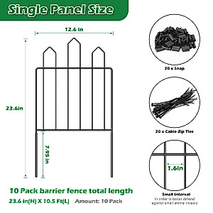 Garden Fence 10 Pack, 10.5ft (L) x 23.6in (H) Garden Decorative Fence, Rustproof Metal Wire Garden Fence Border for Outdoor Yard Landscape Patio, Small Animal Barrier Fence for Dog Rabbit Pet