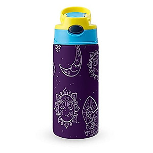 Thermos Cup 500Ml Sun Moon Insulated Water Bottle With Straw For Sports And Travel 7.5x2.7 in