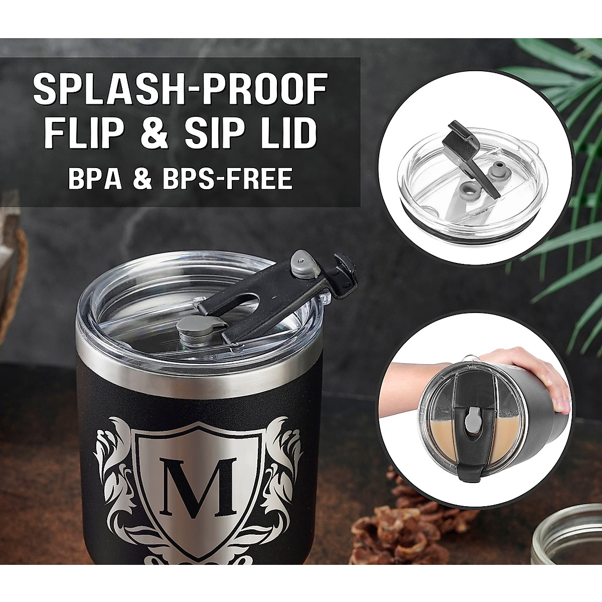 Onebttl Personalized Gifts for Men with Initial J, Monogrammed Travel Tumbler for Him, Custom Coffee Cups, Unique Birthday Christmas Gifts for Men who Have Everything, Black, 30oz