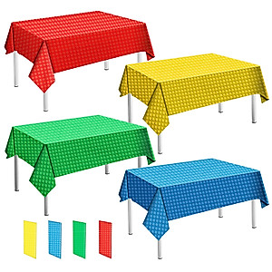 GuoZhiXin 4PCS Building Block Plastic Tablecloths, Disposable Party Table Cloths， Colorful Building Block Birthday Supplies for Kids Birthday Baby Shower Party Decorations, 54inch x 108inch