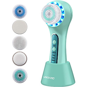 UMICKOO Face Scrubber Exfoliator,Facial Cleansing Brush Rechargeable IPX7 Waterproof with 5 Brush Heads,Electric Face Spin Brush for Exfoliating, Massaging and Deep Cleansing
