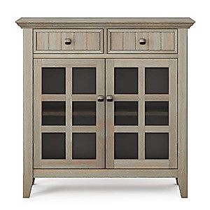 SIMPLIHOME Acadian SOLID WOOD 36 inch Wide Transitional Entryway Hallway Storage Cabinet in Distressed Grey, with 2 Drawers, 2 Doors and 2 Adjustable Shelves