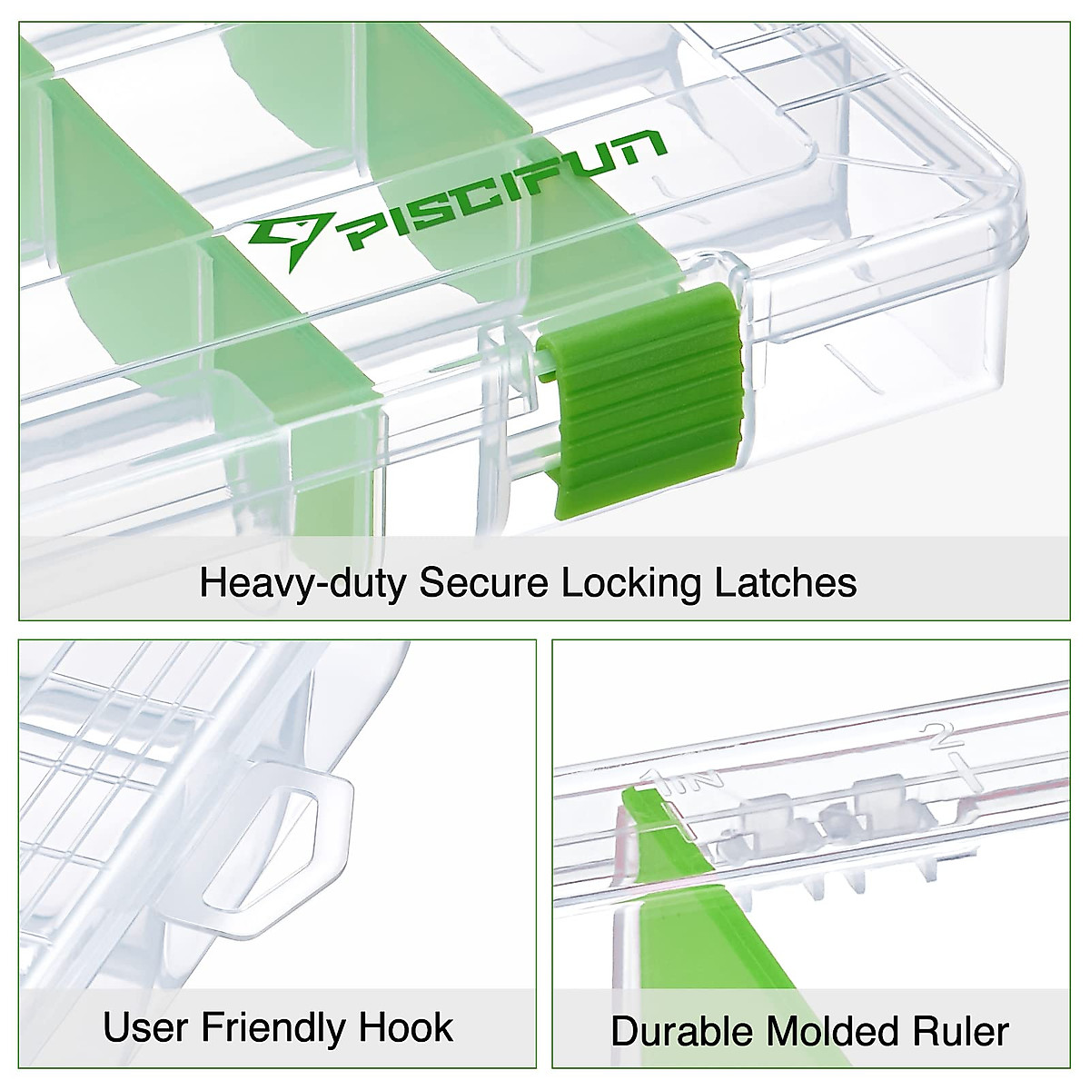 Piscifun Fishing Tackle Boxes, Tackle Trays with Waterproof Labels and Removable Dividers, 3600 BPA-Free Plastic Clear Fishing Storage Organizer Boxes for Lures, 2 Packs