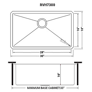 Ruvati 30-inch Undermount 16 Gauge Tight Radius Kitchen Sink Stainless Steel Single Bowl - RVH7300