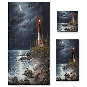 Flradish Lighthouse4 Towels 3 Pack Bath Towels for Bathroom Set Soft Cotton Highly Absorbent Lightweight & Quickdry Towel Set 1 Bath Towel,1 Hand Towel,1 Washclothe