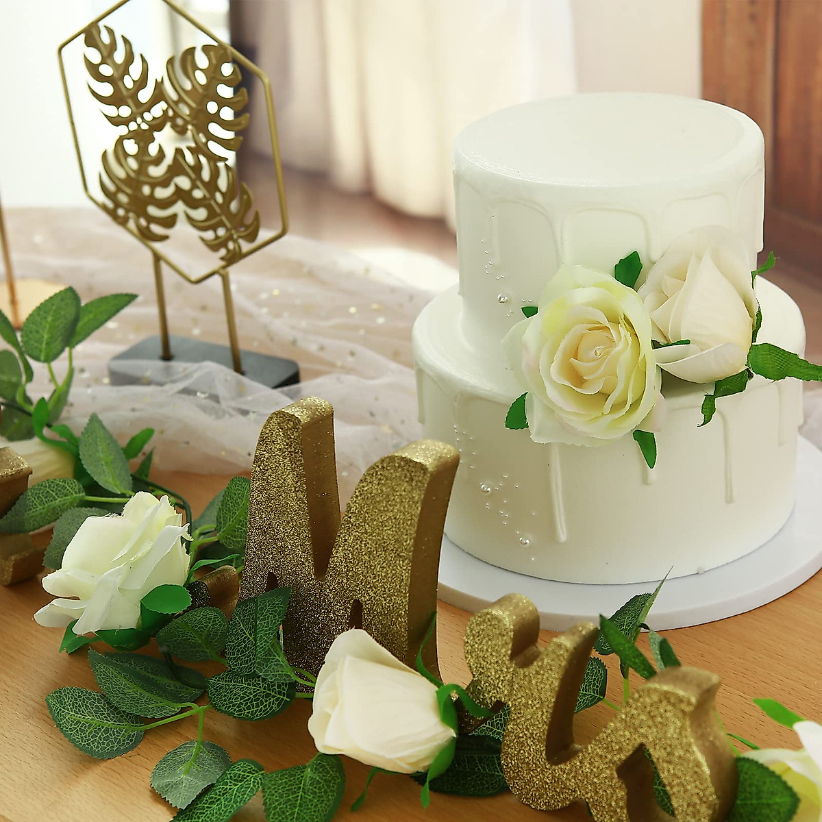 Felice Arts 2 Pack Champagne Rose Garland 13 FT Fake Flower Garland for Wedding Table Arrangement DIY Flower Wreath Decor