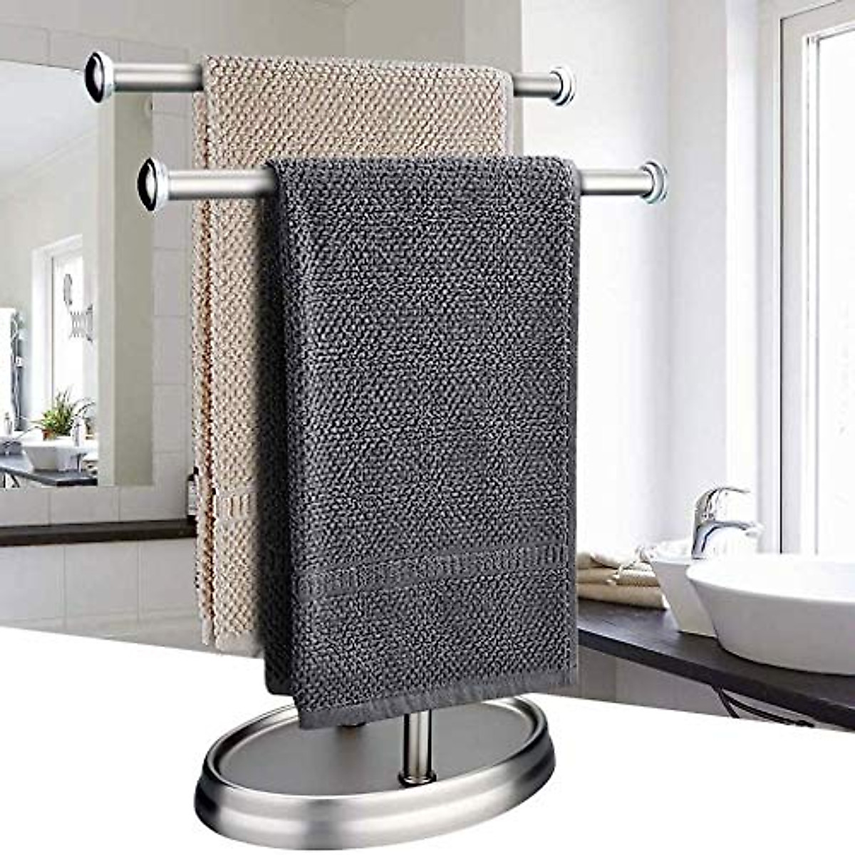LDCHNH Silver Hand Towel Holder, Free Standing Towel Rack, Stainless Steel Necklace Holder Jewelry Organizer Bracelet Display Stand