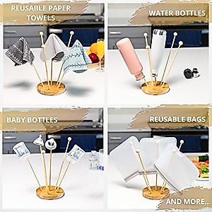 May Bright Products Bamboo Drying Rack for Reusable Storage Bags - Plastic Bags - Water Bottles - Baby Bottles - Cups - Wine Glasses - Gloves and Mittens - 10 1/2” X 5 7/8” with Compact Storage