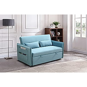 DHHU, Convertible, Modern Adjustable Pull Lounge Chair with 2 Side Pockets and 2 Pillows, Sleeper Home Office, Living Room, Blue Sofa Bed