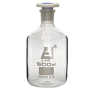 EISCO 500mL (16.9oz) Glass Reagent Bottle with Acid Proof Polypropylene Stopper, Borosilicate 3.3 Glass Labs