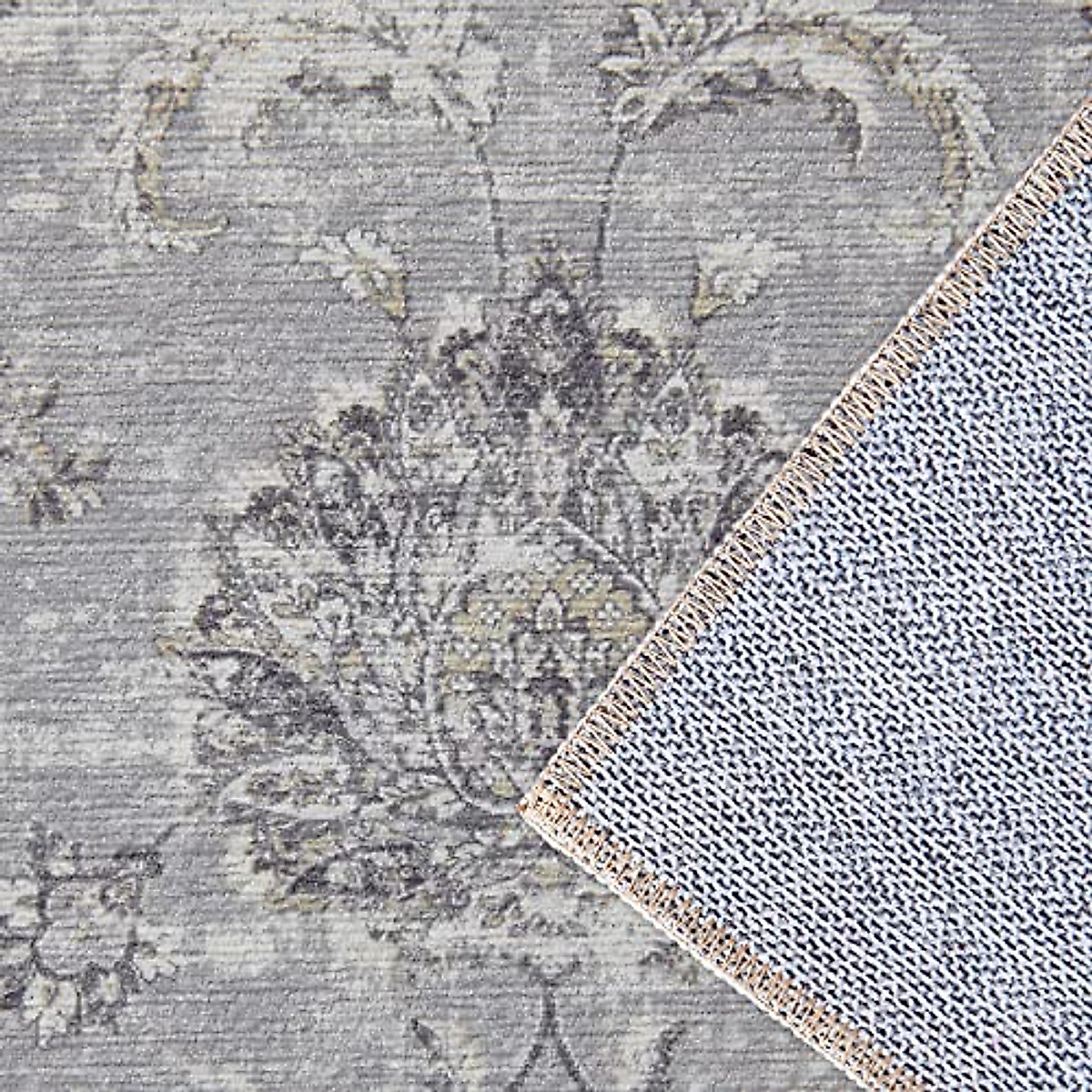 COLLACT Runner Rug 2x6 Area Rug Hallway Persian Rug Vintage Grey Floral Print Carpet Distressed Rug Indoor Mat Foldable Thin Rug Non Slip Accent Rug Kitchen Living Room Bedroom Dining Room