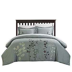 Chic Home 3-Piece Kaylee Floral Embroidered Duvet Set (Queen, Green)