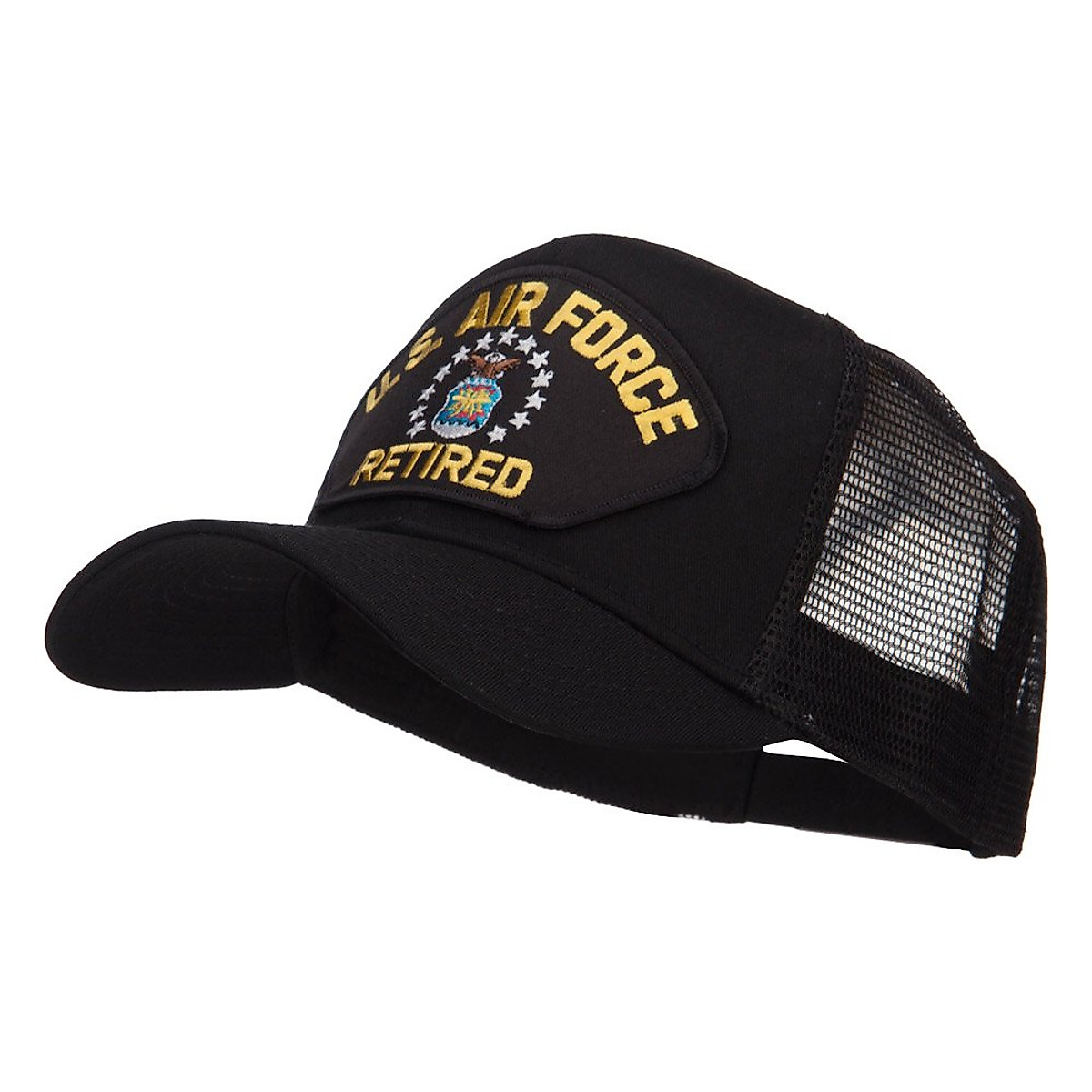 e4Hats.com US Air Force Retired Military Patched Mesh Cap - Black OSFM