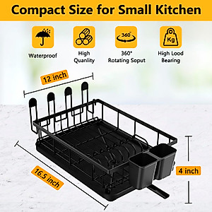 Naturous Dish Drying Rack, Durable Stainless Steel Dish Racks for Kitchen Counter, Space-Saving Compact Dish Rack with Drainborad and Swivel Spout