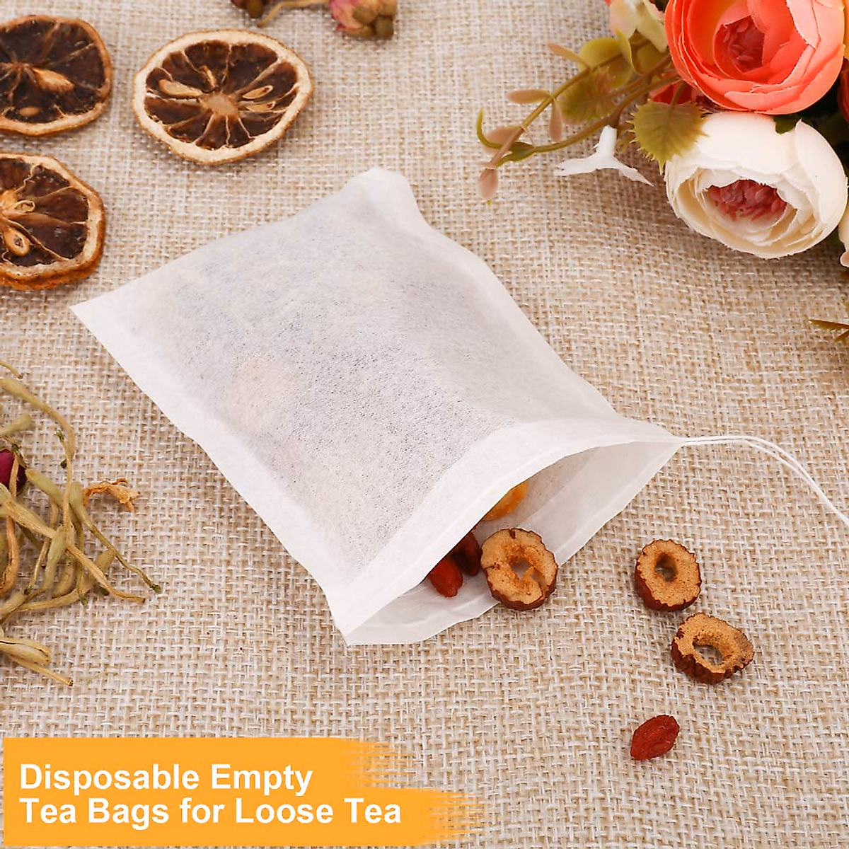 100PCS Tea Filter Bags, Disposable Tea Bags for Loose Leaf Tea, Drawstring Empty Tea Infuser, BetyBedy Tea Steeper, Natural Wood Pulp Paper Material, 1-Cup Capacity（3.15 x 3.94 inch）