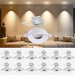 12 Pack Gimbal LED Recessed Lighting 6 Inch, 12W 1200LM (110W Eqv.) 360°Rotation LED Recessed Light with Acrylic Lens, 3 Color Selectable LED Can Lights, CRI90 Dimmable Downlight, IC Rated