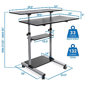 Mount-It! Mobile Standing Desk | Height Adjustable Rolling Desk with 40 Wide Table Tops | Multi-Purpose Rolling Presentation Cart with Four Platforms | (MI-7970)