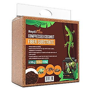 ReptiCasa Compressed Coconut Fiber Substrate, 10 lb. Block, Natural Husk Terrarium Bedding, Reptiles, Frogs, Snakes, or Tortoise, Odor and Waste Absorbent Compostable, Organic with High Expansion