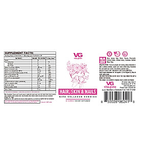 VitaGlobe Hair Skin and Nails with Collagen 20mg Gummy with Vitamin A, C, D, E, B6 & Biotin for Healthy Hair, Skin and Nails, 60 Count