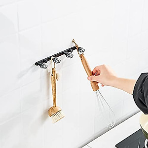 WOLIBEER Crystal Towel Hook, Matte Black Coat Hook 4 Row Hook Wall Mounted Hook Rack Stainless Steel Hanger for Bathroom Kitchen Toilet Entryway