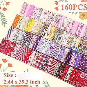 SmoothNovelty 160 Pcs 4 Roll Fabric Strips Assorted Quilting Fabric for Quilting Crafting and Sewing Rolled Cotton for Crafts Blanket Rug Upholstery and Purse Making (Cute Printing Style)