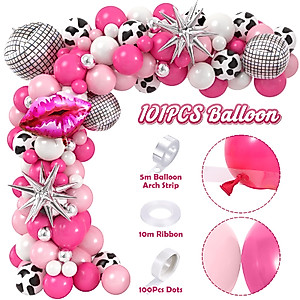 KELENO 110 Disco Cowgirl Party Decorations Birthday Supplies Pink Balloons Garland Arch Kit Horse Disco Ball Kiss Foil Balloons Sequin Backdrop Tablecloth Girl Western Bachelorette Bridal Party Decor