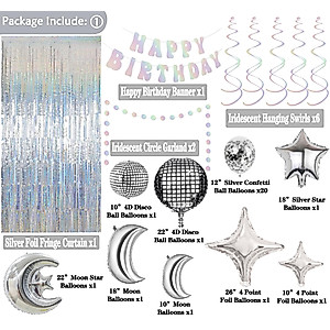 Disco Party Decorations, Iridescent Happy Birthday Banner Cute Foil Birthday Sign Hanging Streamer Balloon for 60s 70s 80s Women Men Cool Retro Boogie Disco Dancing Bachelorette Indoor Home Decor