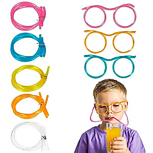 Drinking Straws Glasses Plastic - 5Pcs Fun Glasses Straw Covers Cap Reusable Straws for Kids Glasses Straws Drinking Adult Party Fun Straws for Eye Glasses Straw Tube Toy and Birthday Party Set