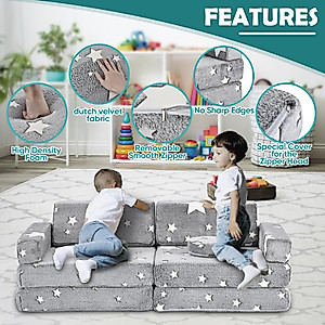 Kids Play Couch,10 Pcs Toddler Couch Sofa,Foam Modularized Kids Couch,Glowing in The Dark Sofa Convertible Kids Toddlers Couch Play Set for Playroom Bedroom
