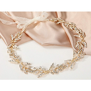 SWEETV Leaf Wedding Headpieces for Bride Flower Girl Gold Bridal Headband with Rhinestones Women Handmade Hair Accessories