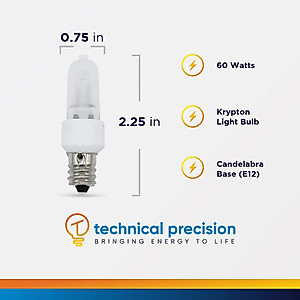 KX60FR/E12 Replacement Bulb for Kichler 5905FST by Technical Precision - 120V 60W Candelabra Base (E12) T3 Replacement Krypton Lamp - Frosted - Warm White - 10 Pack