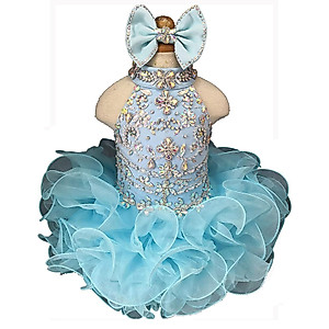 Junguan New Born Baby Girls Short Halter Cupcake Pageant Dresses Princess Birthday Party Tutu Ball Gowns 3 US Mint Green