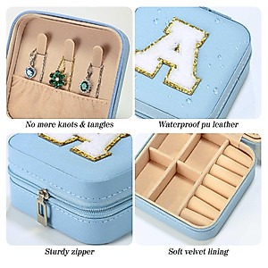 Parima Christmas Gifts for Mom - Small Travel Jewelry Box, Travel Jewelry Case with Mirror for Necklace Earrings Rings Organizer | Birthday Gifts Christmas Travel Gifts for Mom - Letter F, Sky Blue