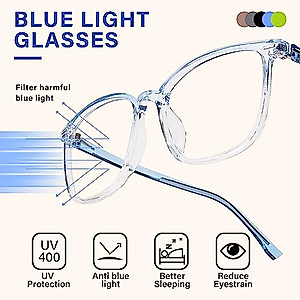 FONHCOO Blue Light Blocking Glasses Women Men TR90 Fashion Round Frame Transparent Eyewear Anti UV Glare Computer Blue light Glasses for Women Men