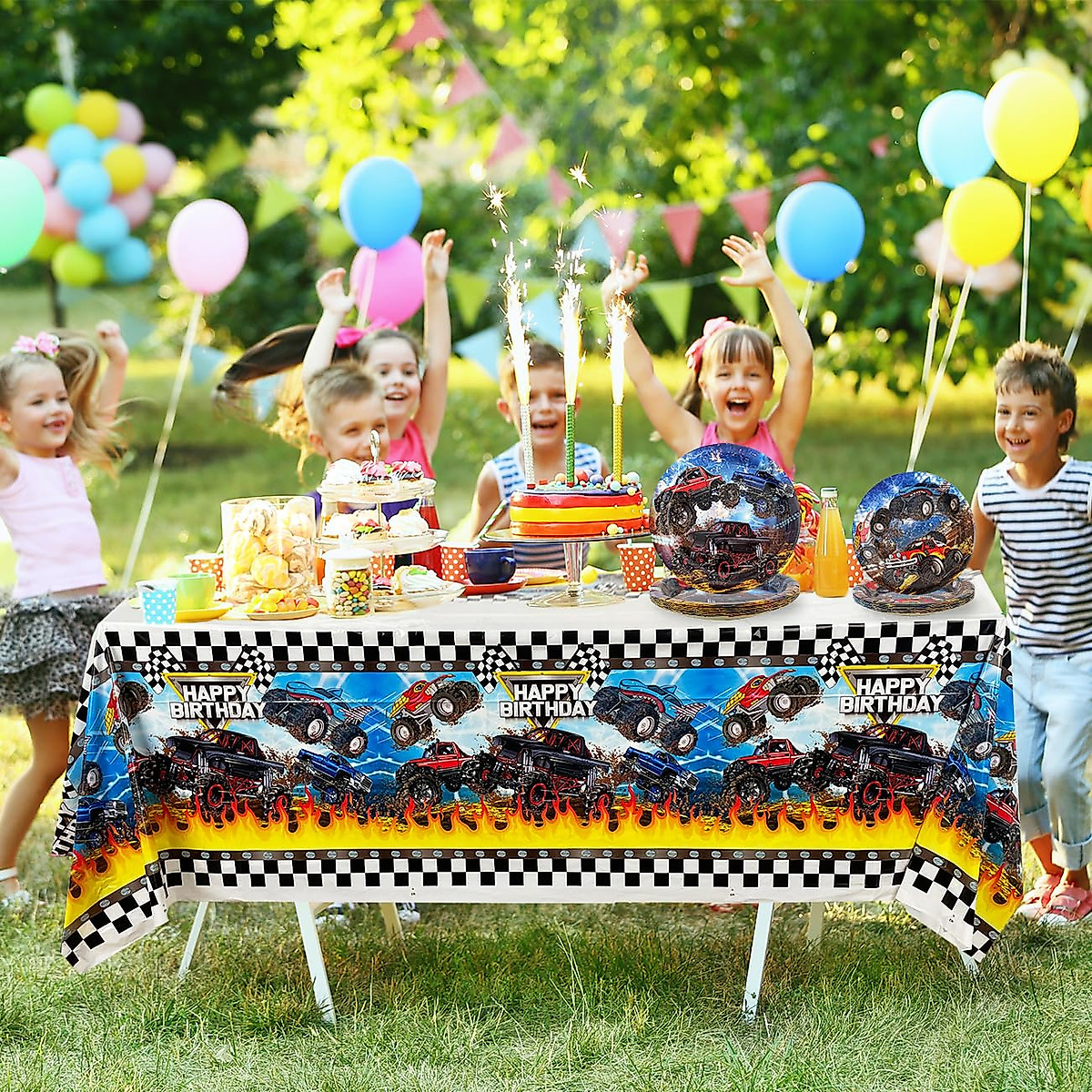 Truck Birthday Party Decorations, 41Pcs Truck Themed Party Tableware set include 1 Tablecloth, 10 Plates 7",10 Plates 9" and 20 Napkins for Boys Race Car Themed Birthday Party