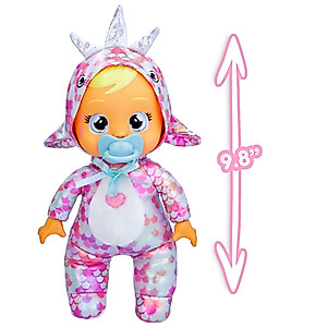 Cry Babies Tiny Cuddles Dinos Stella- 9" Baby Dolls, Cries Real Tears, Dinosaur Metallic Themed Pajamas