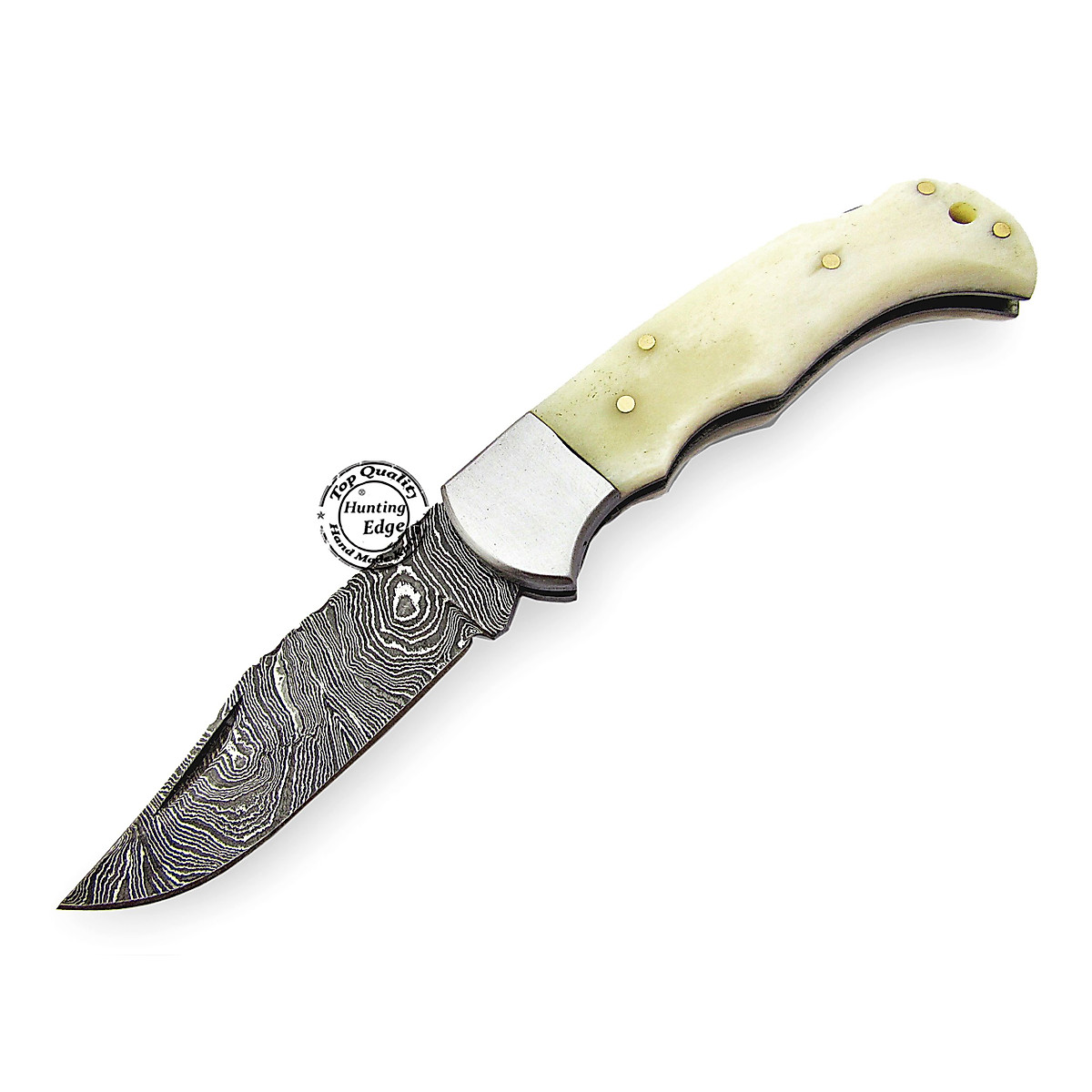 Hunting Edge Camel Bone 6.5'' 100% Handmade Damascus Steel Folding Pocket Knife 100% Prime Quality