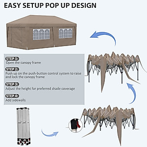 Outsunny 10' x 19.5' Pop Up Canopy Tent with Sidewalls, UPF 30+ Height Adjustable Large Party Tent Event Shelter with Leg Weight Bags and Wheeled Carry Bag for Garden, Patio, Brown