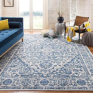 SAFAVIEH Brentwood Collection Area Rug - 6' x 9', Navy & Light Grey, Medallion Distressed Design, Non-Shedding & Easy Care, Ideal for High Traffic Areas in Living Room, Bedroom (BNT832M)