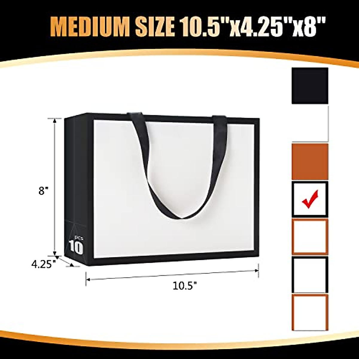 Black and White Gift Gift Bags , YACEYACE 10Pcs 10.5"x4.25"x8" White and Black Gift Bags with Ribbon Handles Black Gift Bags Bulks White Paper Gift Bags Black and White Gift Bags for Party, Wedding, Birthday, Baby Shower