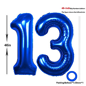 40 Inch Number 13 Balloon Blue Jumbo Giant Big Large Number 13 Foil Mylar Blue Balloons 31th Birthday Party Anniversary Decorations Supplies for Boys Girl Balloon Event Ocean Mermaid Theme Party