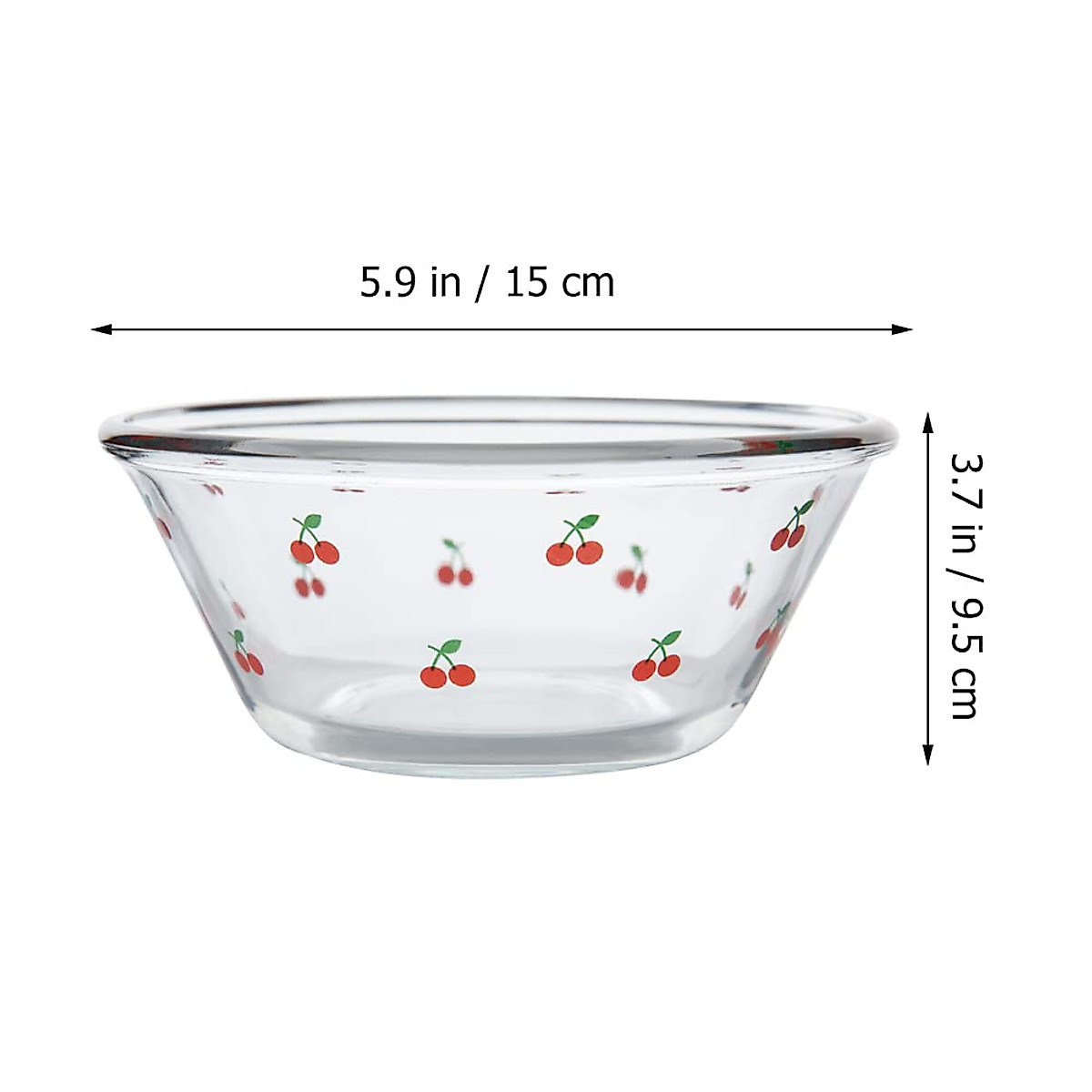 LUOZZY Glass Salad Bowl Cherry Pattern Mixing Bowl Fruit Bowl Dessert Display Bowl Soup Bowl Serving Dish for Home Kitchen