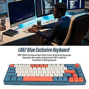 Gaming Keyboard, Multifunctional LK67 USB C Wired 67 Keys Mechanical Keyboard Comfortable Touch Blue for Work for Gaming (Silver Switch)