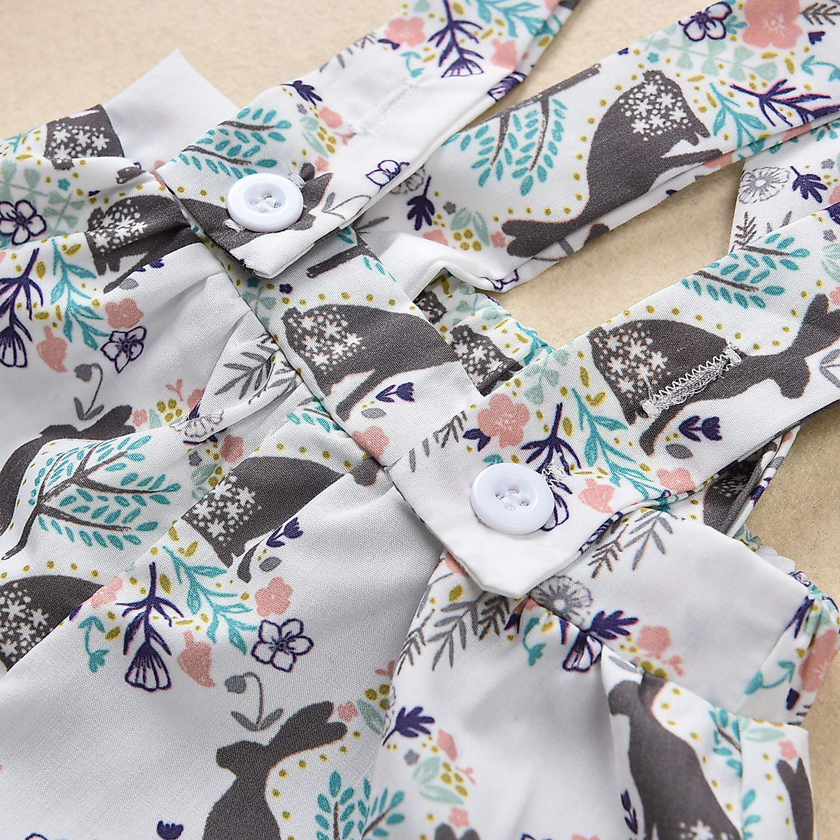 Aalizzwell Baby Girl Easter Outfit, Toddler Bunny Shirt Suspender Headband Boutique Clothing (Gray, 4T)