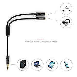 KabelDirekt – 3.5mm Y Adapter & Jack & AUX Splitter (1×3.5mm Male to 2×3.5mm Female, Connect Two Sets of Headphones to a Smartphone/Tablet/Notebook, Stereo, 4in, Black)